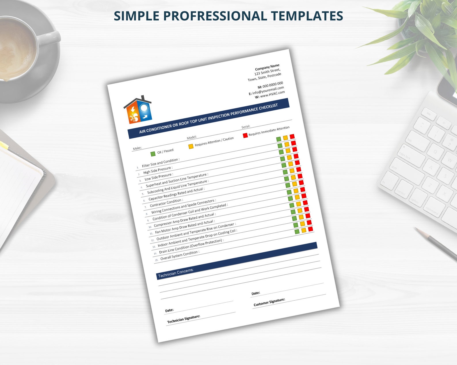 HVAC Inspection Checklist Template Air Conditioning, AC, Heating ...