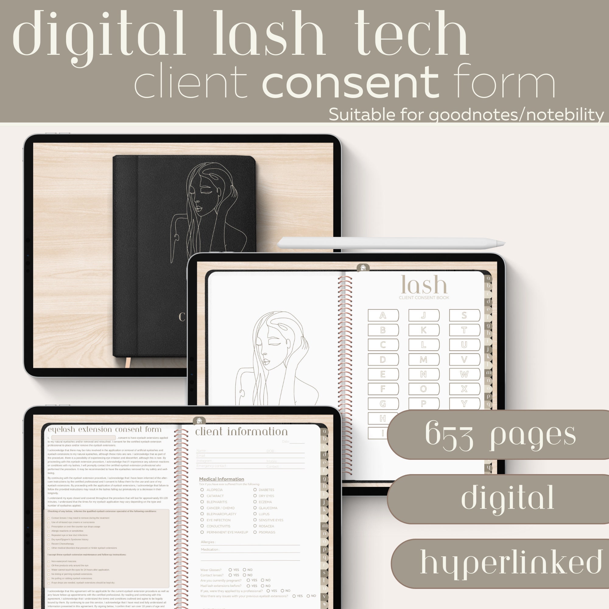 Digital Lash Tech CLIENT & CONSENT Record Book Tan, Client Record ...
