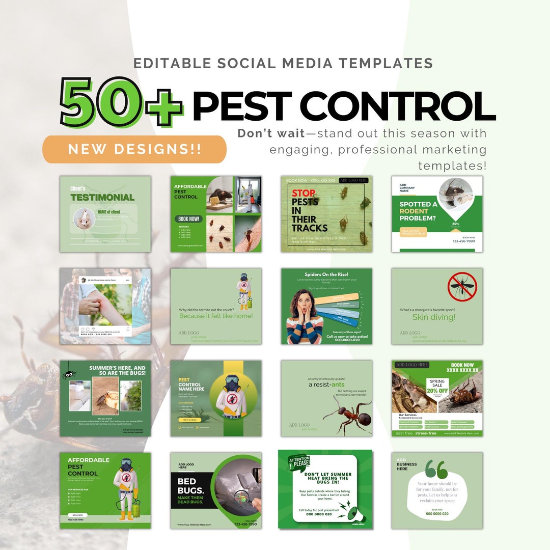 Pest Control Canva Templates | 50 Editable Social Media Posts Stories ...