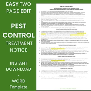 Pest Control Service Agreement Treatment Notice - Exterminator Service ...