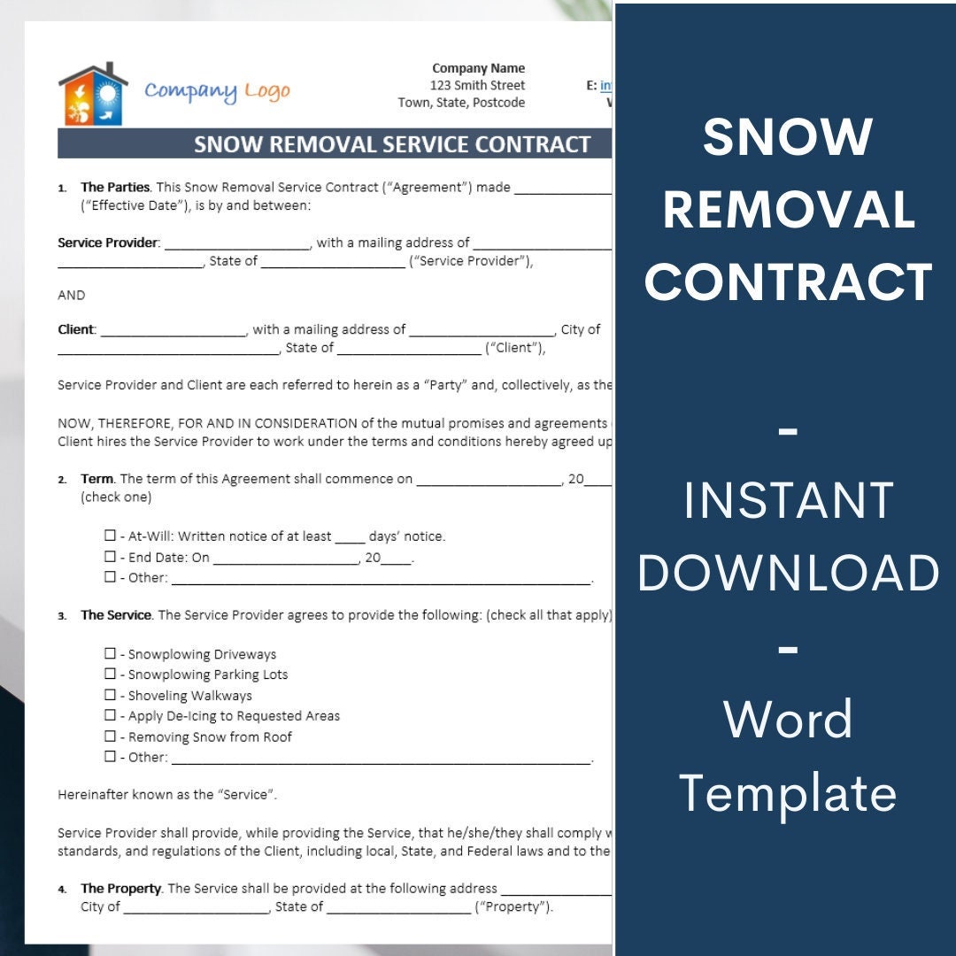 Simple Easy Snow Removal Service Contract Template - Editable ...