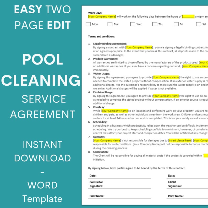 Residential Pool Maintenance Contract | Pool Cleaning Contract | Pool ...