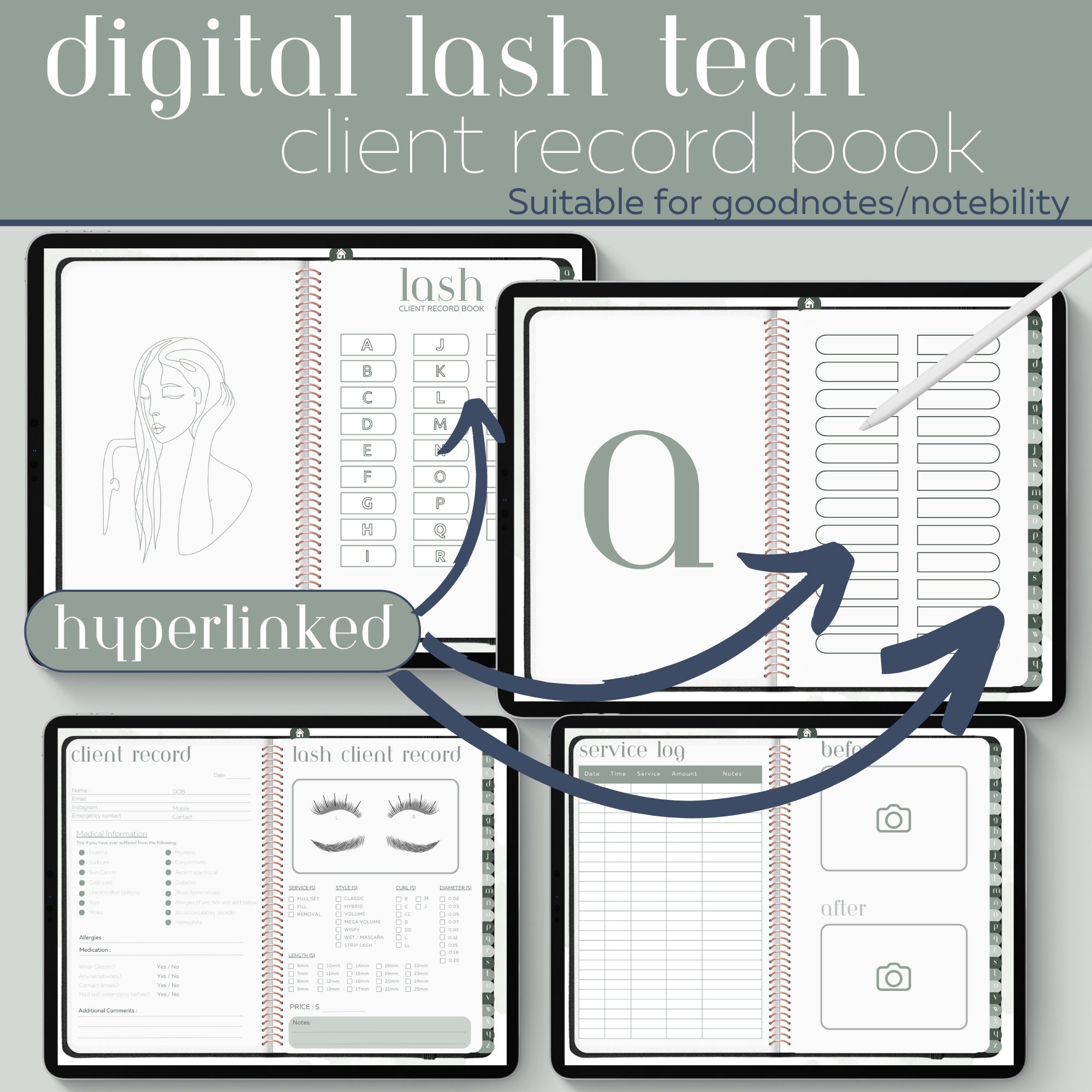 Eyelash Extension Digital Tech Client Record Book Neutral - Client ...