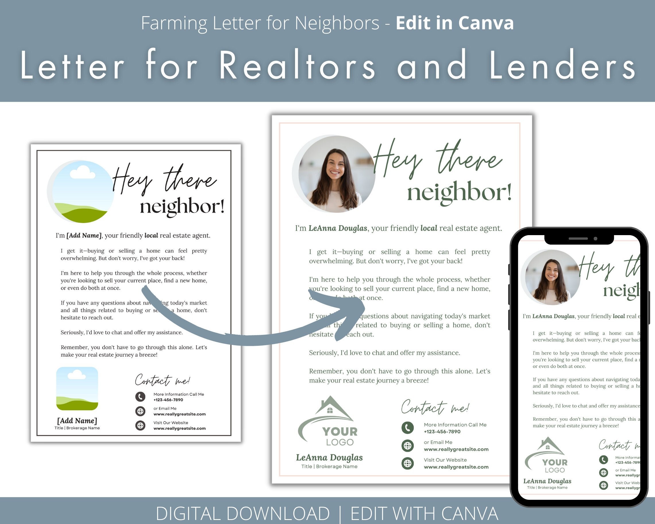 Realtor Farming Letter Template, Editable Real Estate Marketing (canva ...