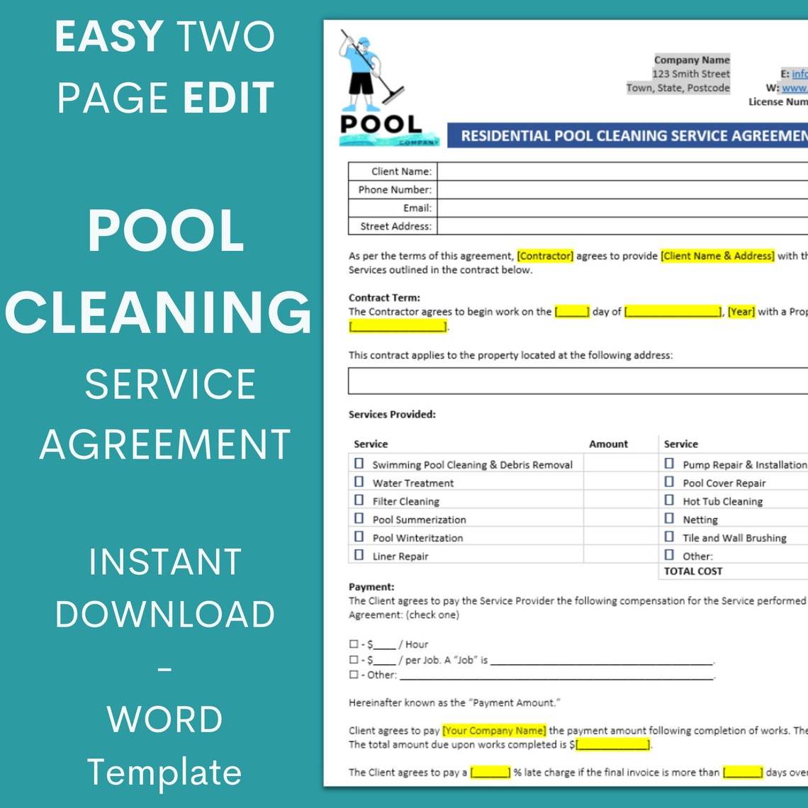 Residential Pool Maintenance Contract | Pool Cleaning Contract | Pool ...