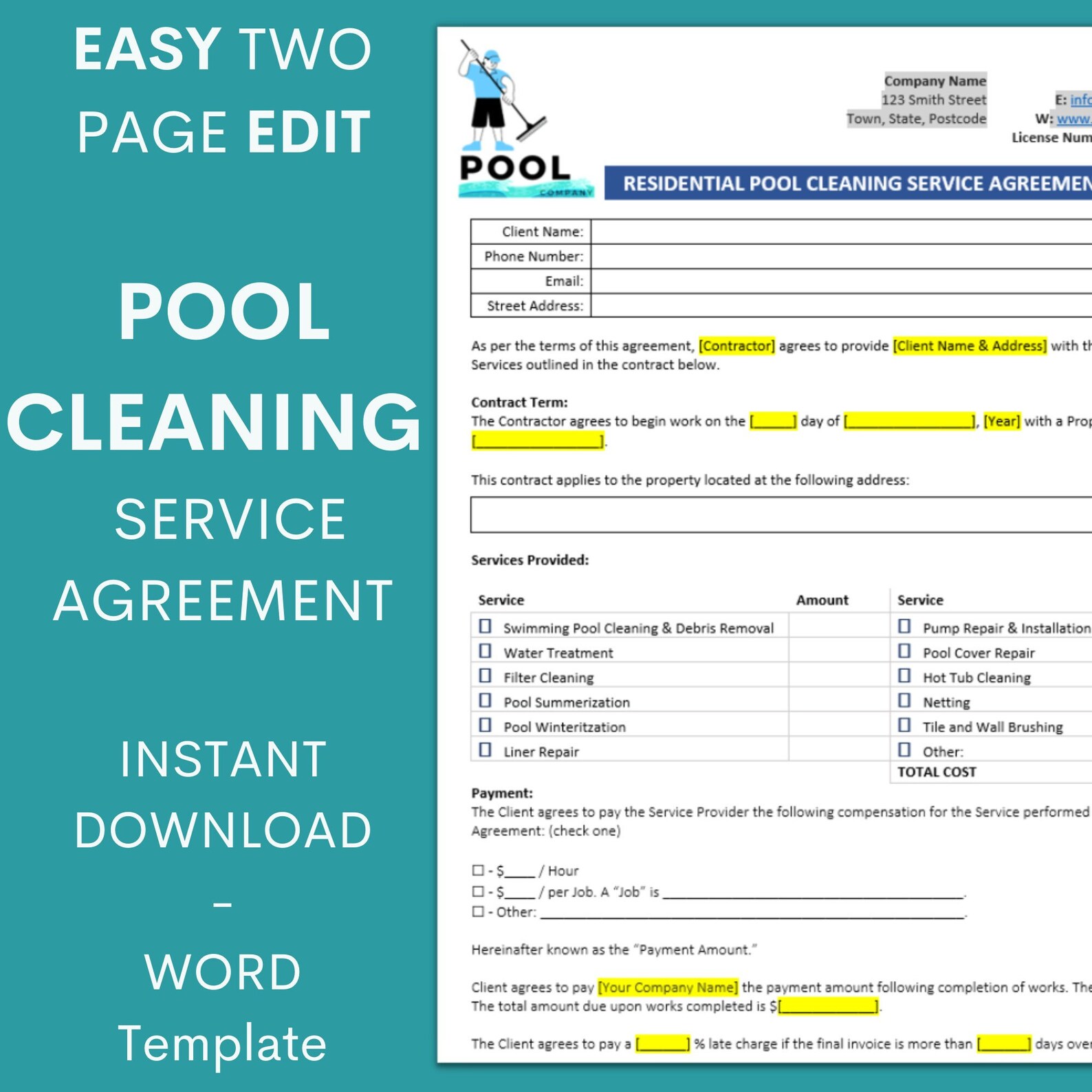 Residential Pool Maintenance Contract | Pool Cleaning Contract | Pool ...
