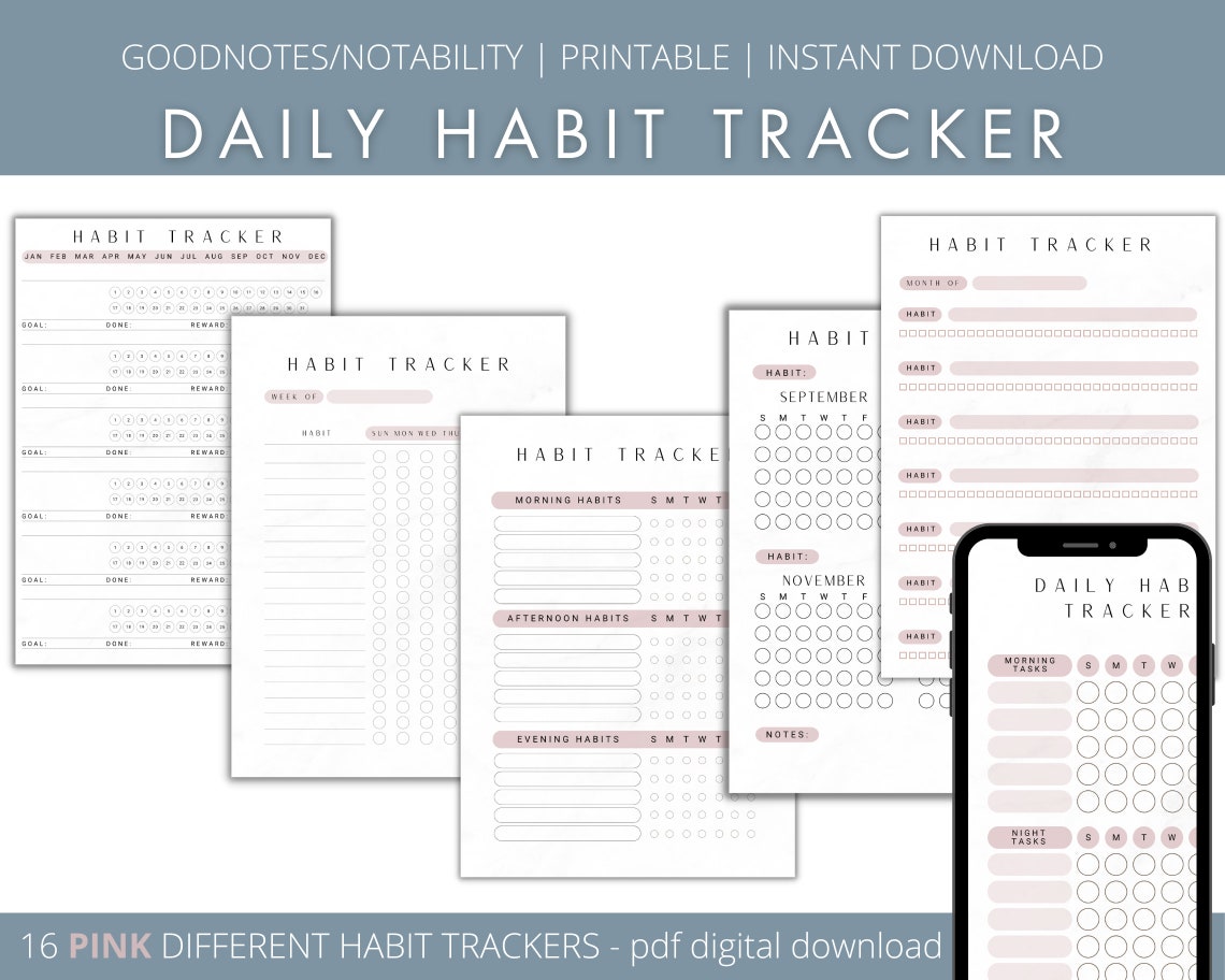Minimalistic Daily Habit Tracker Digital Printable Everyday Habit to Do ...