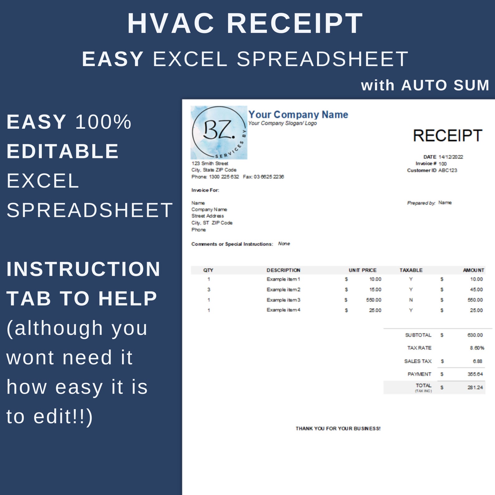 HVAC BUNDLE, Hvac Quote Receipt Invoice, Air Conditioning HVAC ...