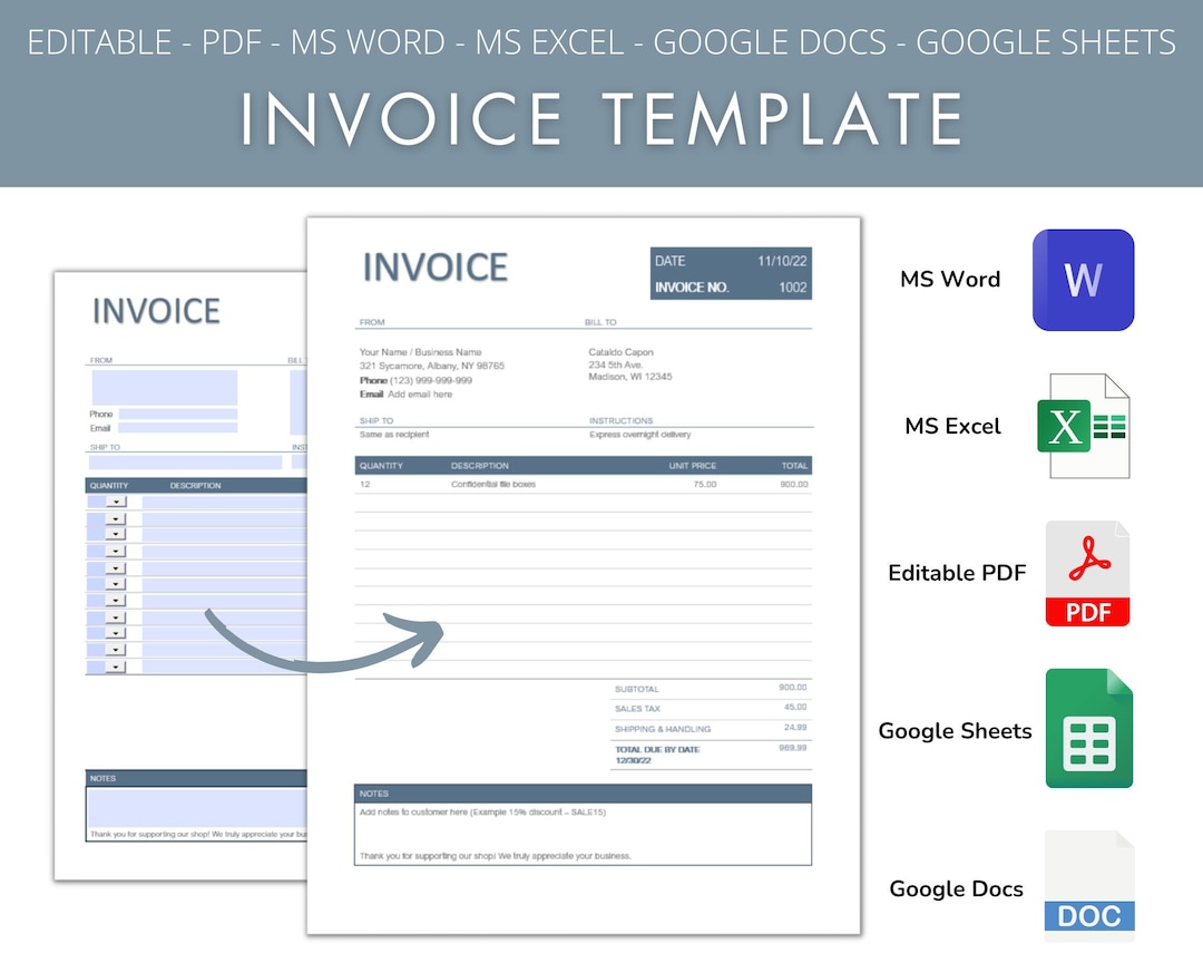 Editable Invoice Template, Modern Minimalist Design (PDF, Word, Google ...