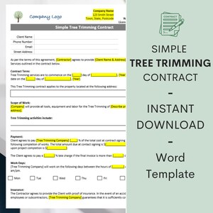 Tree Trimming Contract Template| Tree Removal Contract Agreement| Tree ...