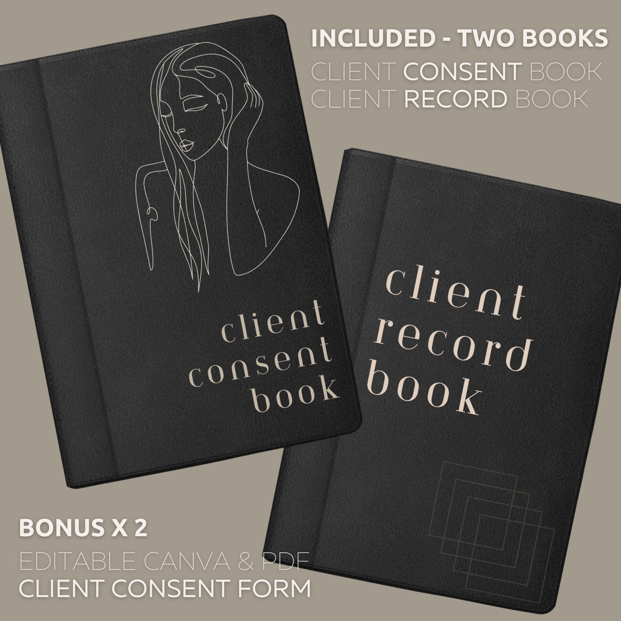 Digital Lash Tech CLIENT & CONSENT Record Book Tan, Client Record Eyelash Extensions, Lash Tech ...