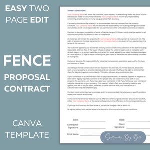 Fence Proposal Contract Template - Easy Editable Canva Link ...