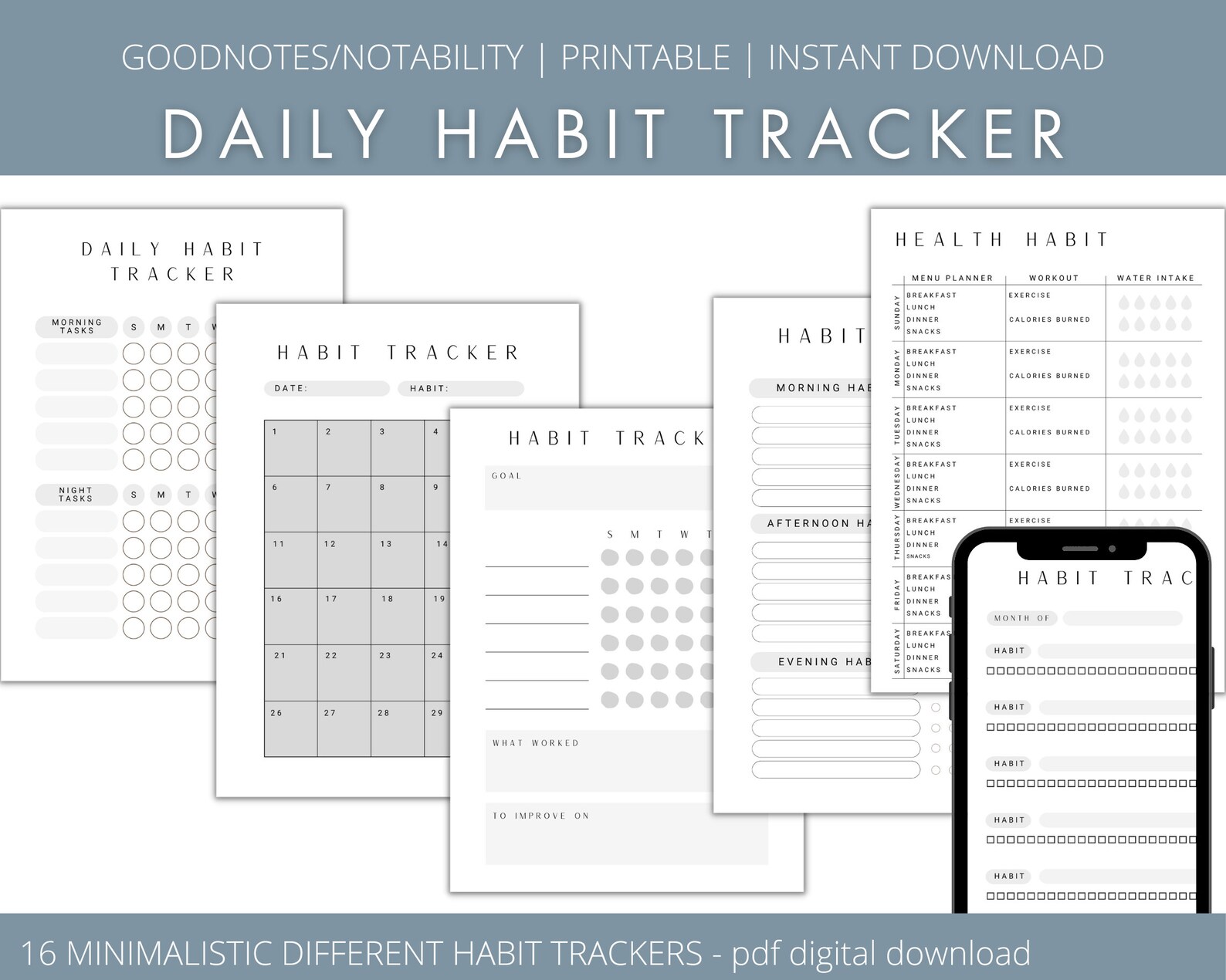 Minimalistic Daily Habit Tracker Digital Printable Everyday Habit to Do ...
