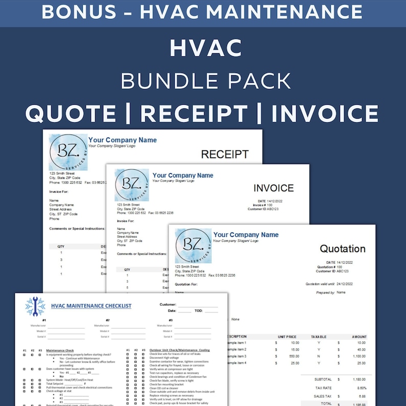 HVAC BUNDLE, Hvac Quote Receipt Invoice, Air Conditioning HVAC ...