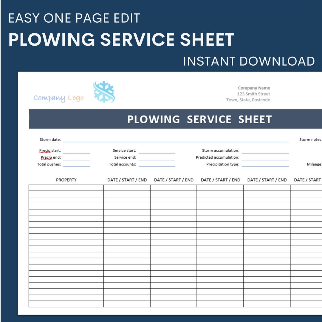 Snow Plowing Service Sheet Snow Removal Agreement Contract, Plowing Log ... Snow Plowing Service Sheet Snow Removal Agreement Contract, Plowing Log ...