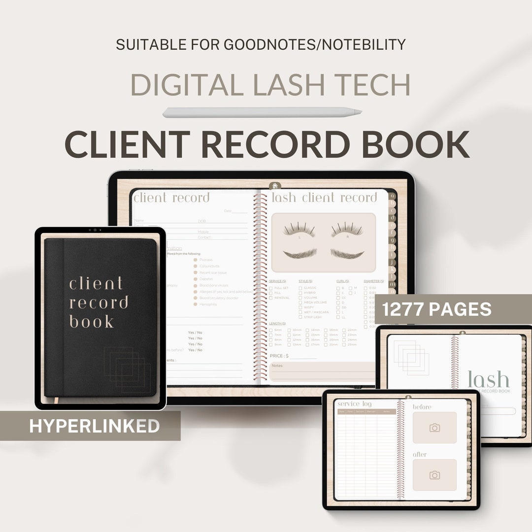Eyelash Extension Digital Tech Client Record Book Neutral - Client ...