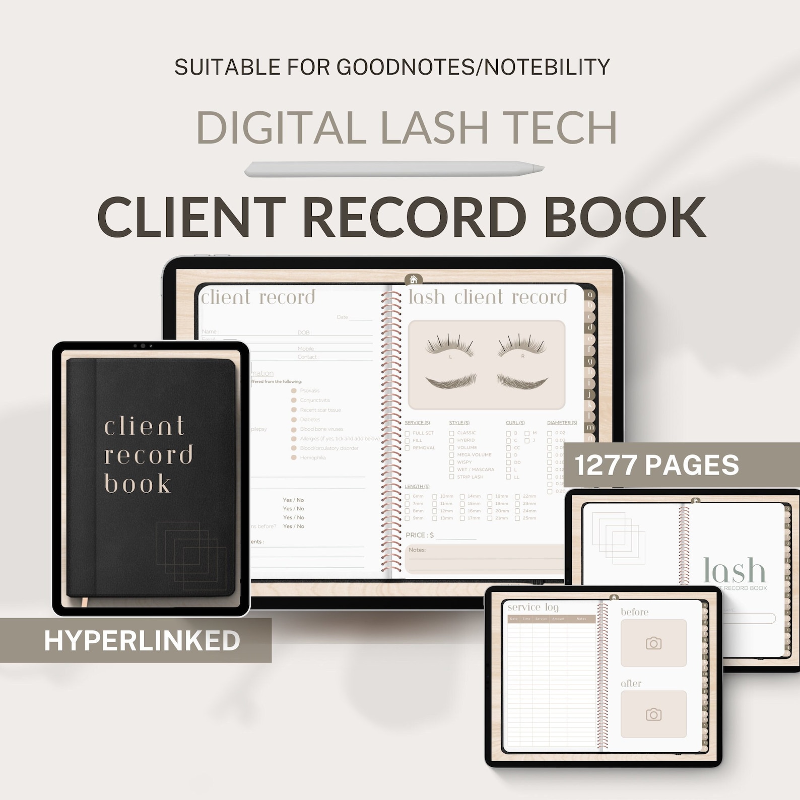 Eyelash Extension Client Record Digital Book Neutral Client Record Eyelash Extensions, Lash Tech ...