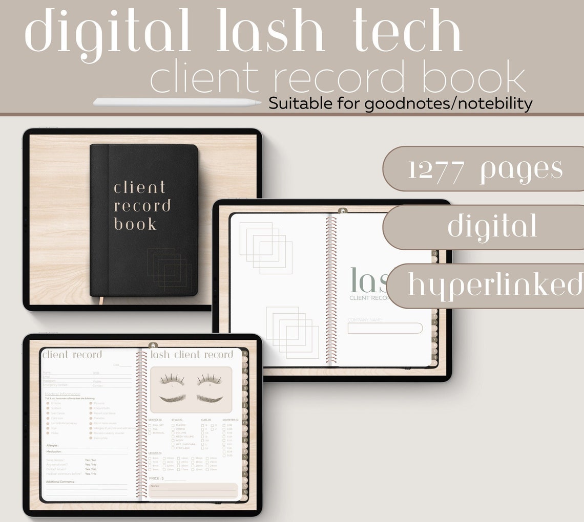 Eyelash Extension Client Record Digital Book Neutral Client Record ...