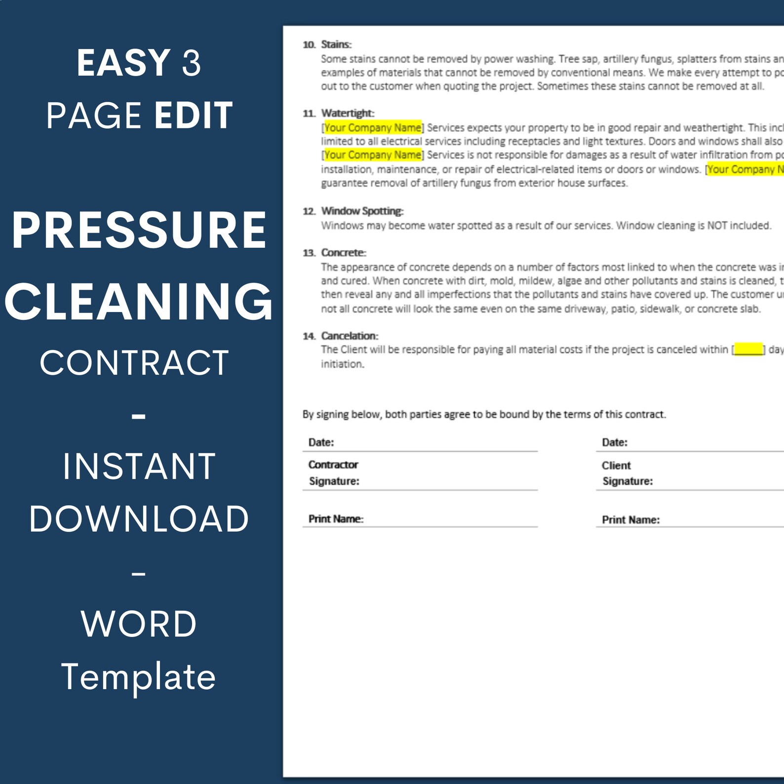 Pressure Cleaning Proposal Template – Editable Service Agreement ...