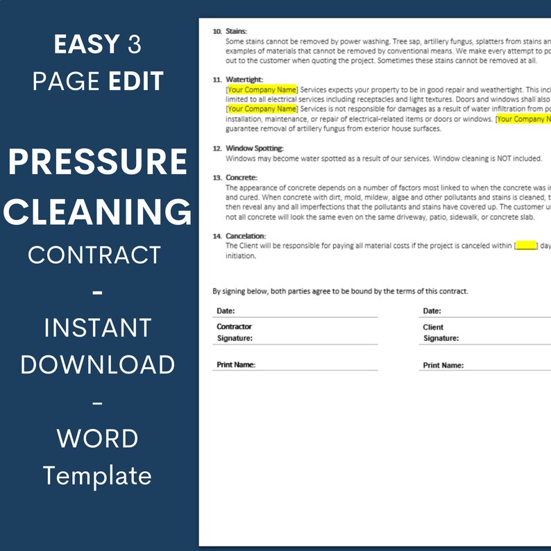 Pressure Cleaning Proposal Service Agreement Template - Editable ...