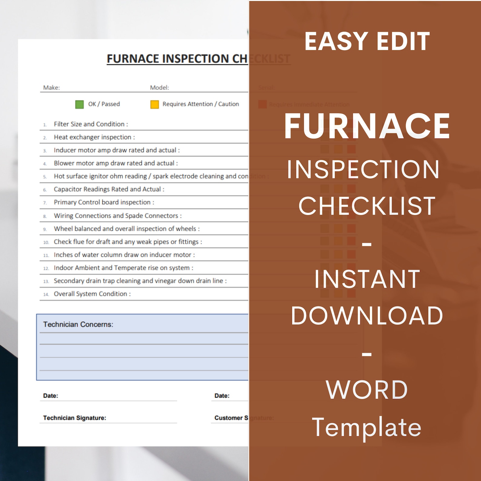 FURNACE Inspection Checklist, Air Conditioning HVAC Inspection ...