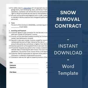Snow Removal Service Contract Template - Editable Template - Microsoft ...