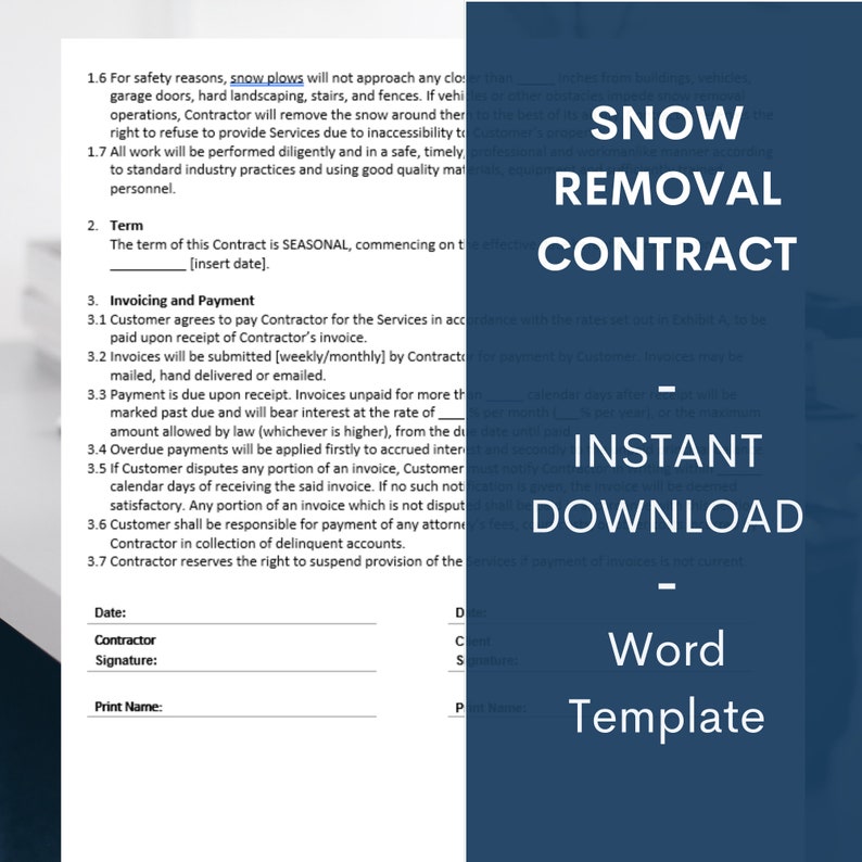 Snow Removal Service Contract Template - Editable Template - Microsoft ...