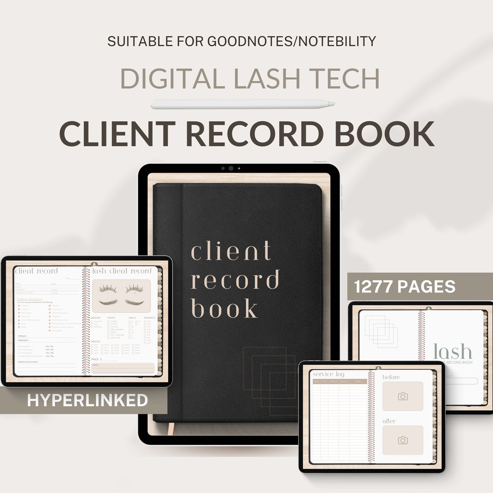 DIGITAL LASH Tech Client Record Book Neutral Tone Client Record Eyelash ...