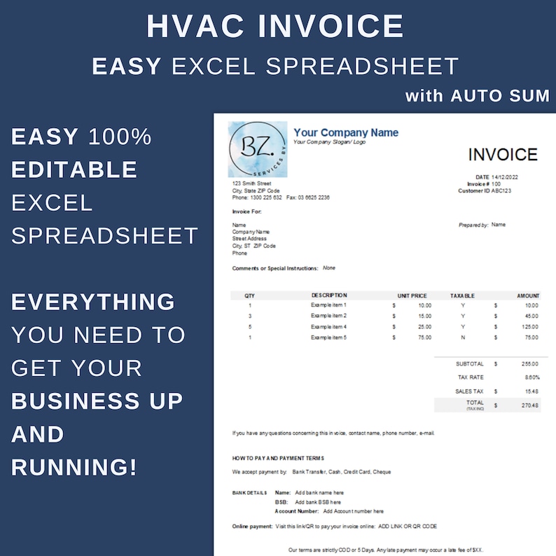 HVAC BUNDLE, Hvac Quote Receipt Invoice, Air Conditioning HVAC ...