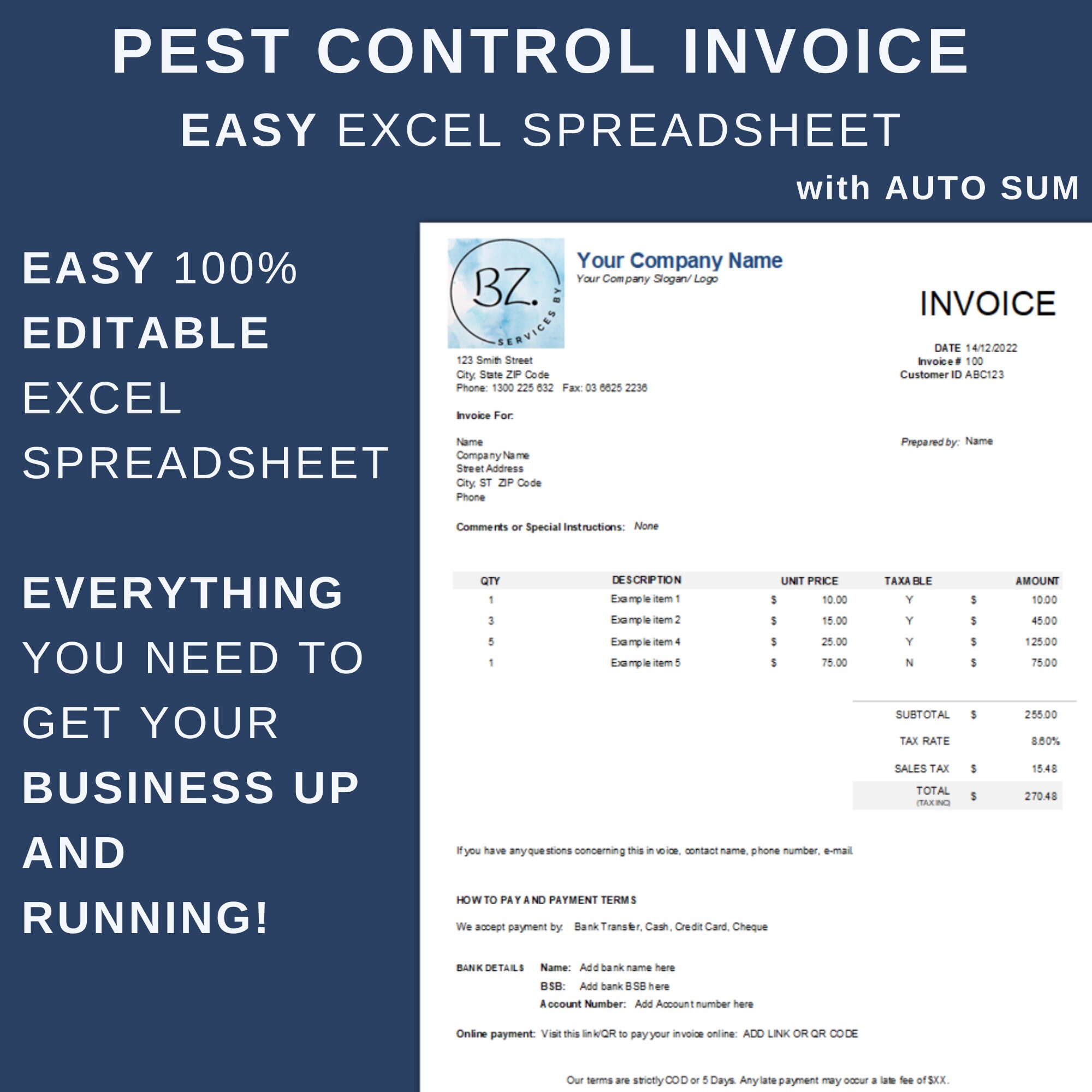 Pest Control Service Agreement, BUNDLE Receipt Template Invoice ...