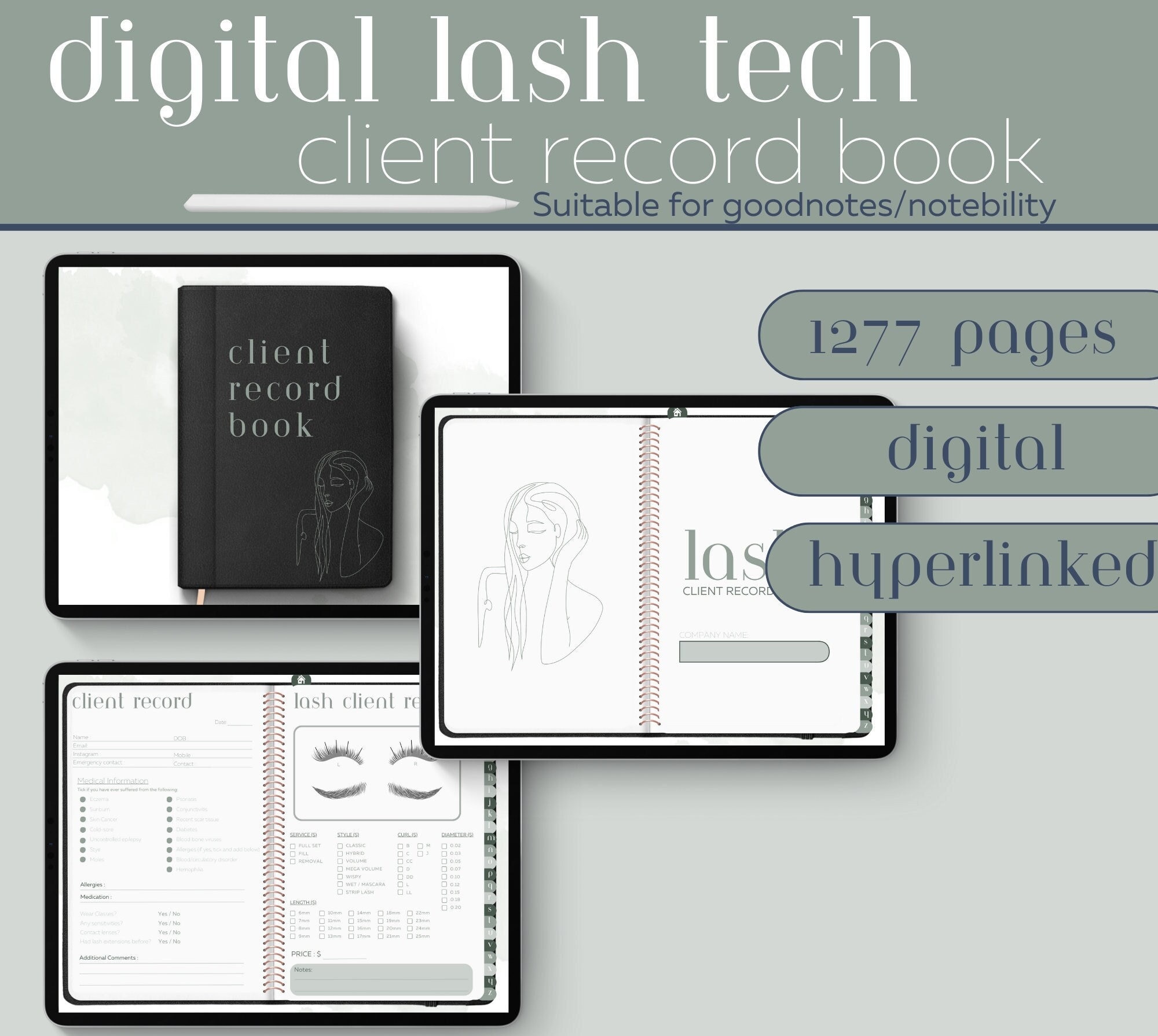 Eyelash Extension Digital Tech Client Record Book Neutral - Client ...