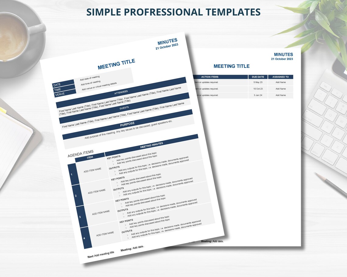 Meeting Minutes and Agenda Template Professional Package | Instant ...