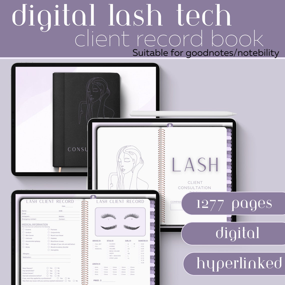 Digital Eyelash Client Record Book, Lash Tech Planner (goodnotes ...