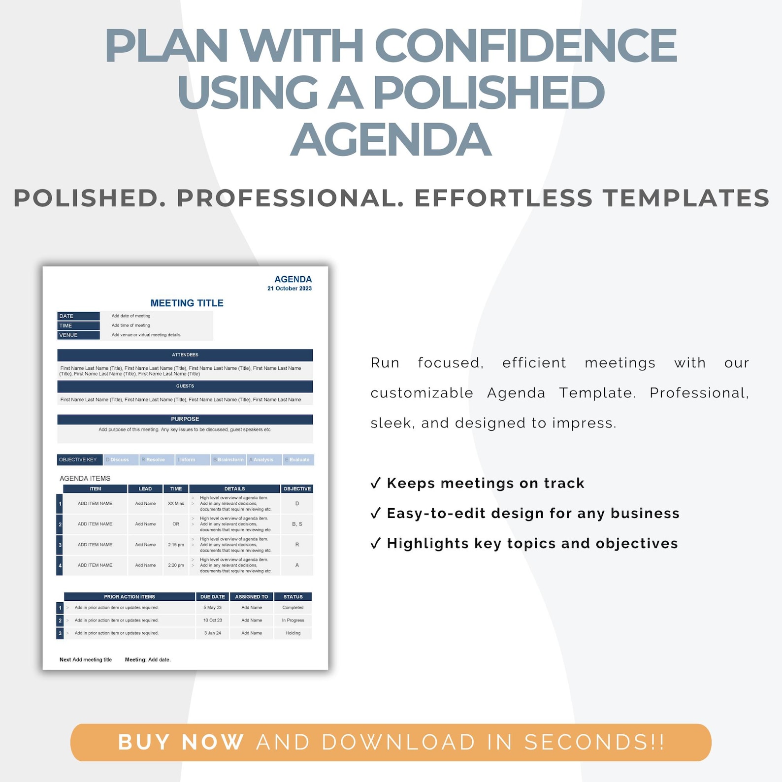 Meeting Agenda and Minutes Template Professional Package | Instant ...