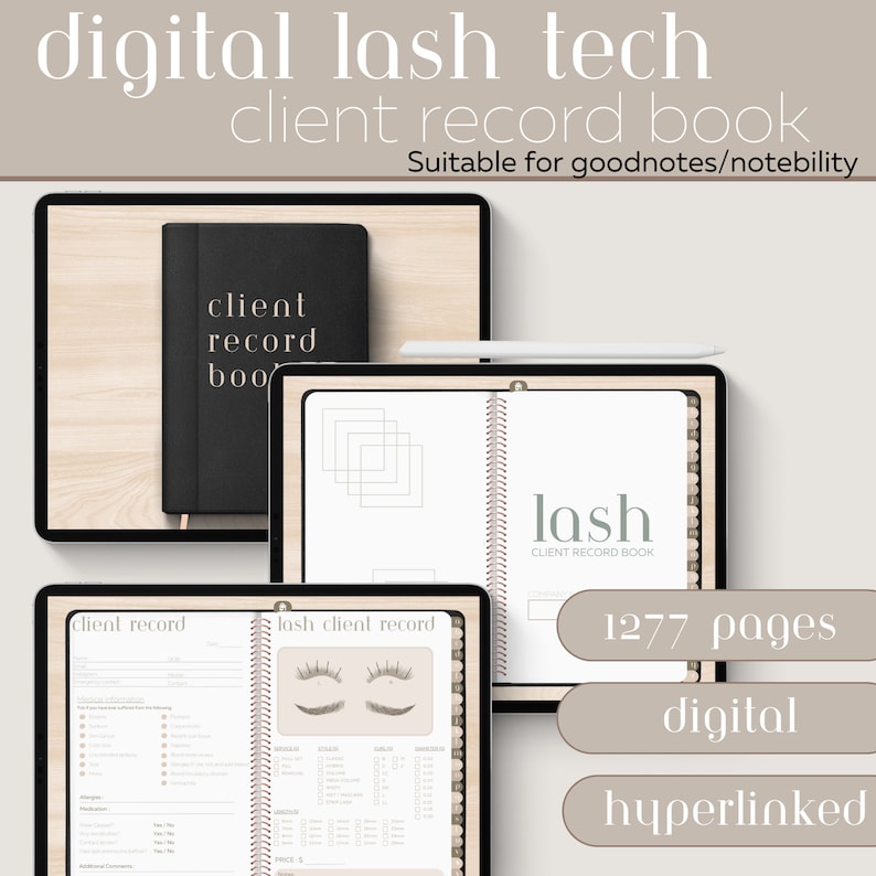 DIGITAL LASH Tech Client Record Book Neutral Tone Client Record Eyelash Extensions, Lash Tech ...