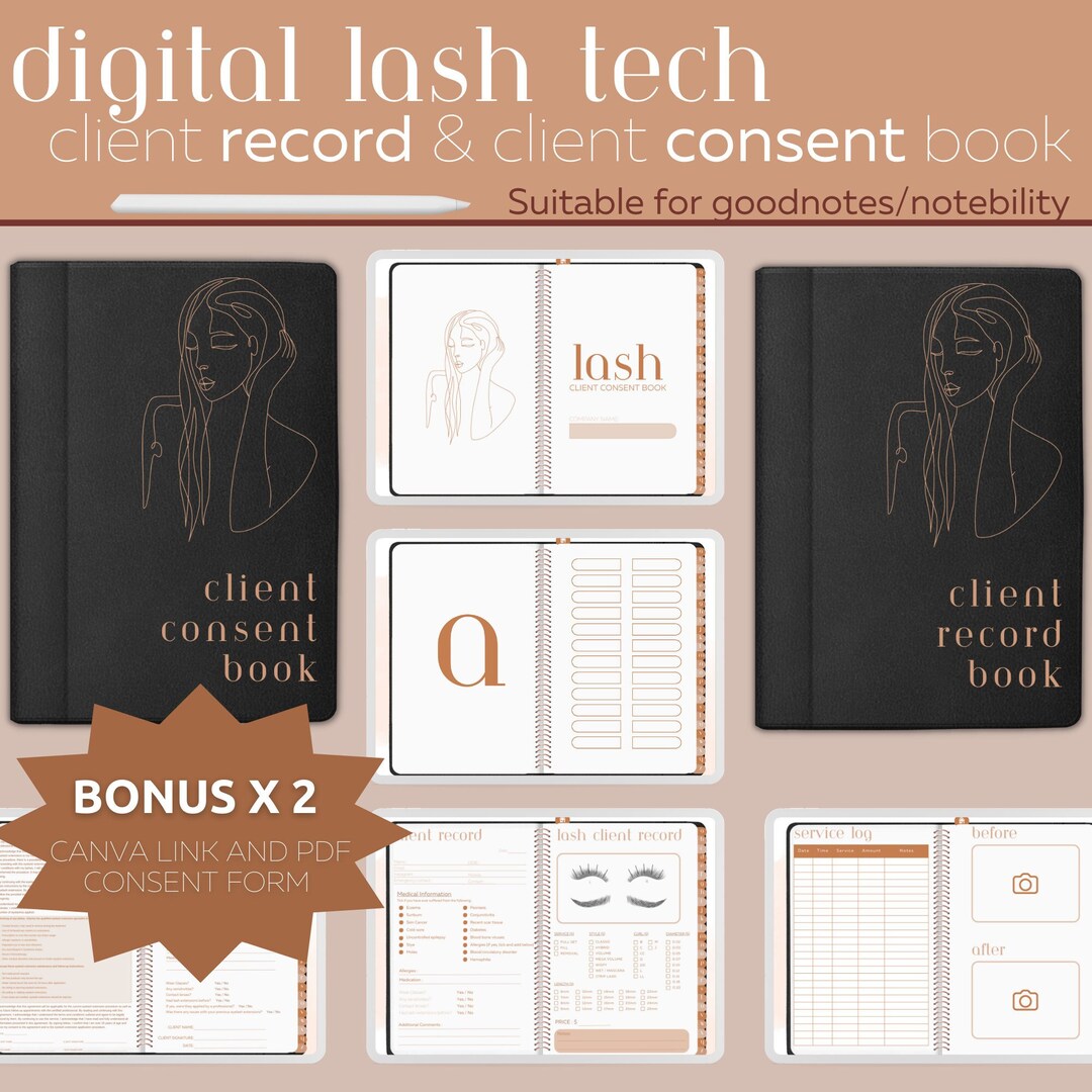 Digital Lash Tech CLIENT & CONSENT Record Book Orange, Client Record Eyelash Extensions, Lash ...
