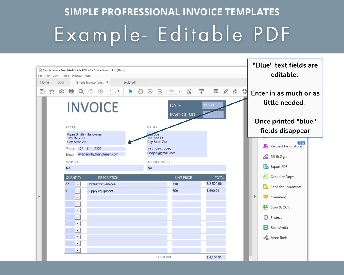 Invoice Template Editable PDF/ Word/ Googledocs/ Googlesheets Template, Customizable ...
