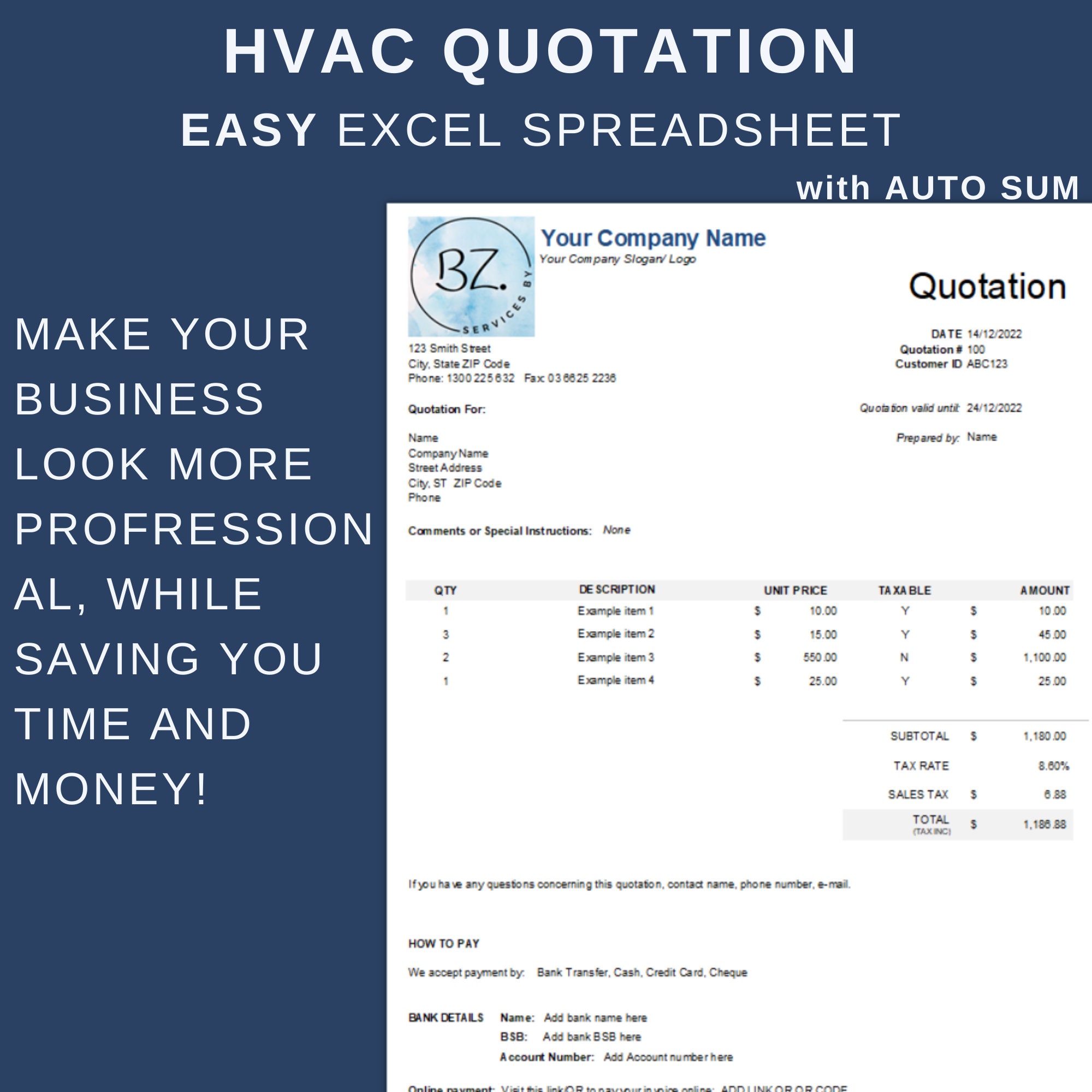 HVAC BUNDLE, Hvac Quote Receipt Invoice, Air Conditioning HVAC ...
