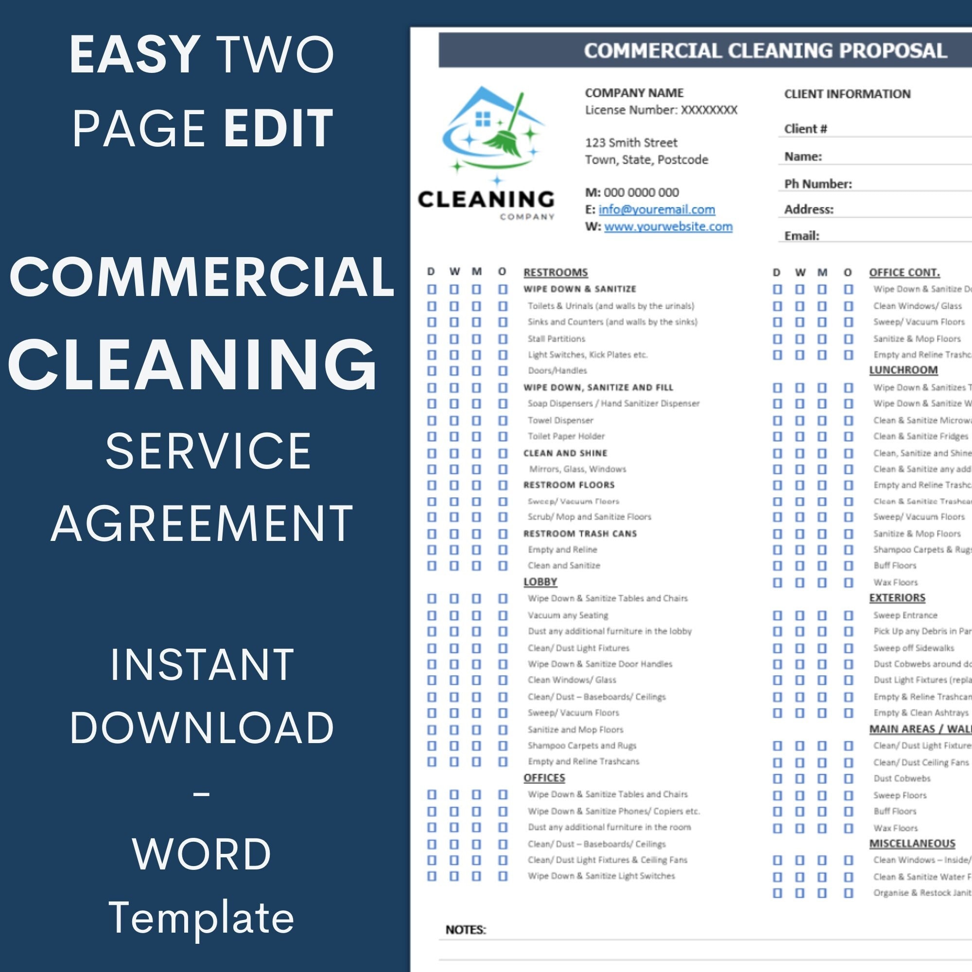 Commercial Cleaning Service Agreement / Proposal Template - Easy ...