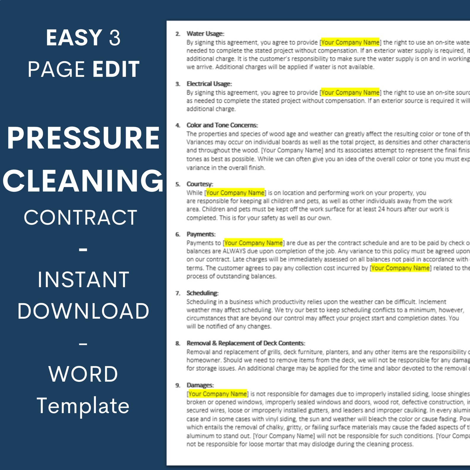 Pressure Cleaning Proposal Service Agreement Template - Editable ...