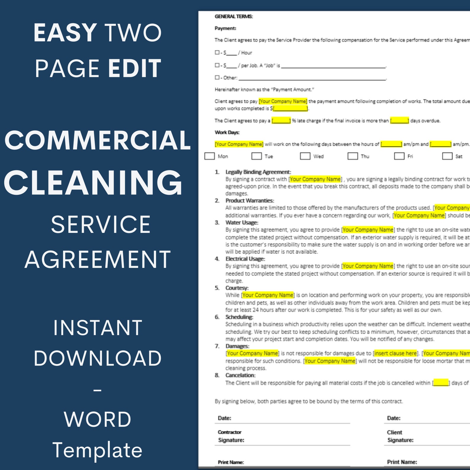 Commercial Cleaning Service Agreement / Proposal Template - Easy ...