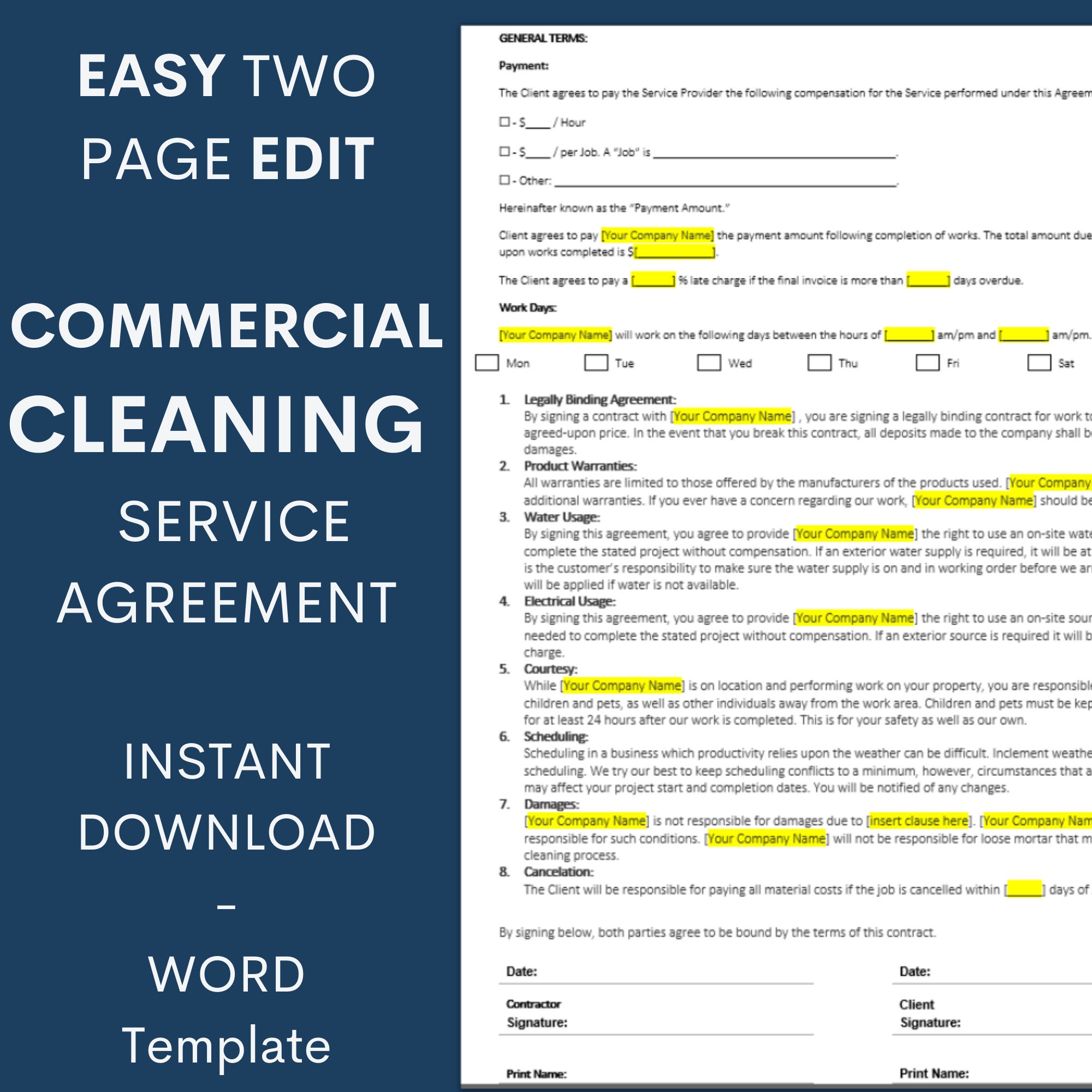 Commercial Cleaning Service Agreement / Proposal Template - Easy ...