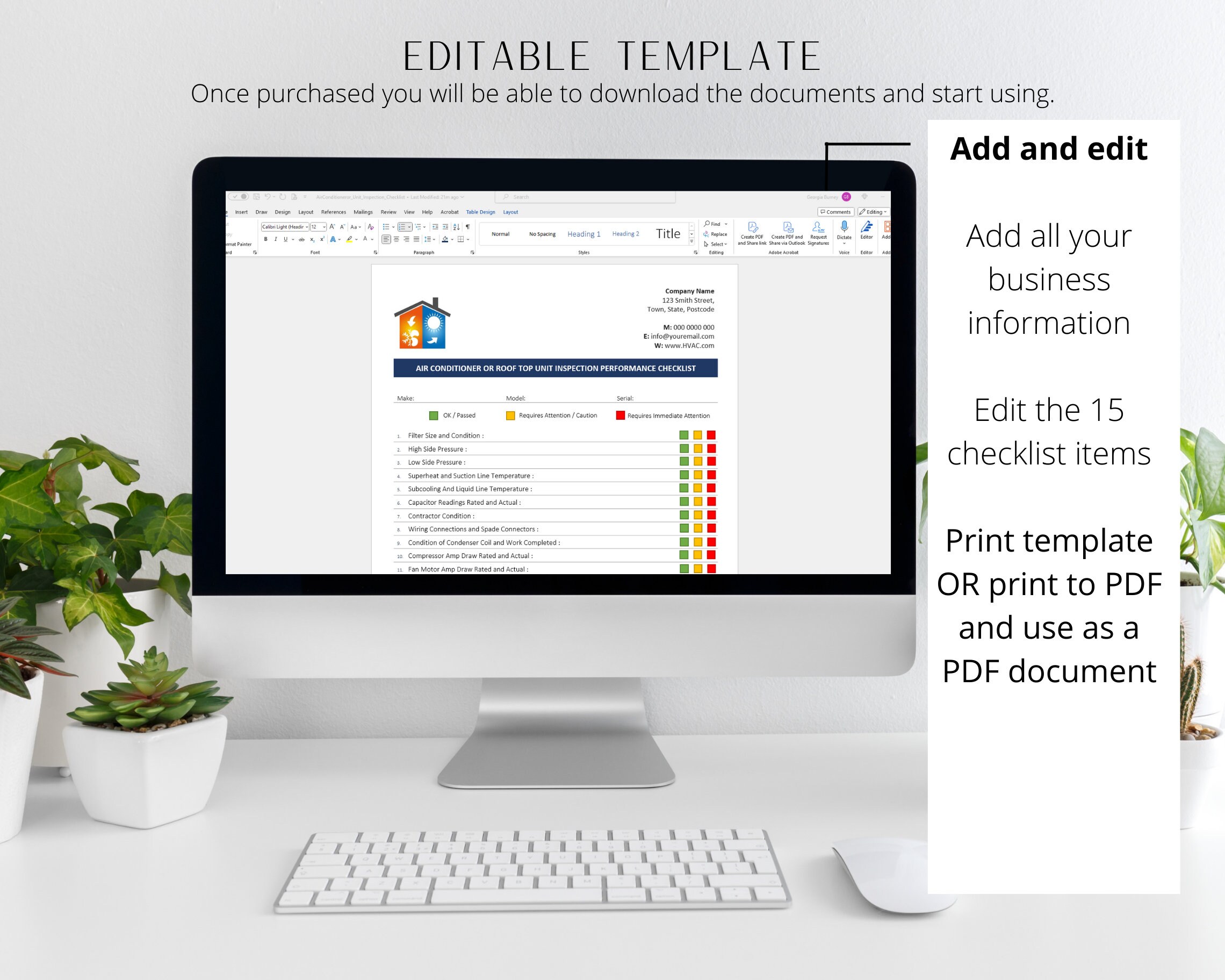 HVAC Inspection Checklist Template Air Conditioning, AC, Heating ...