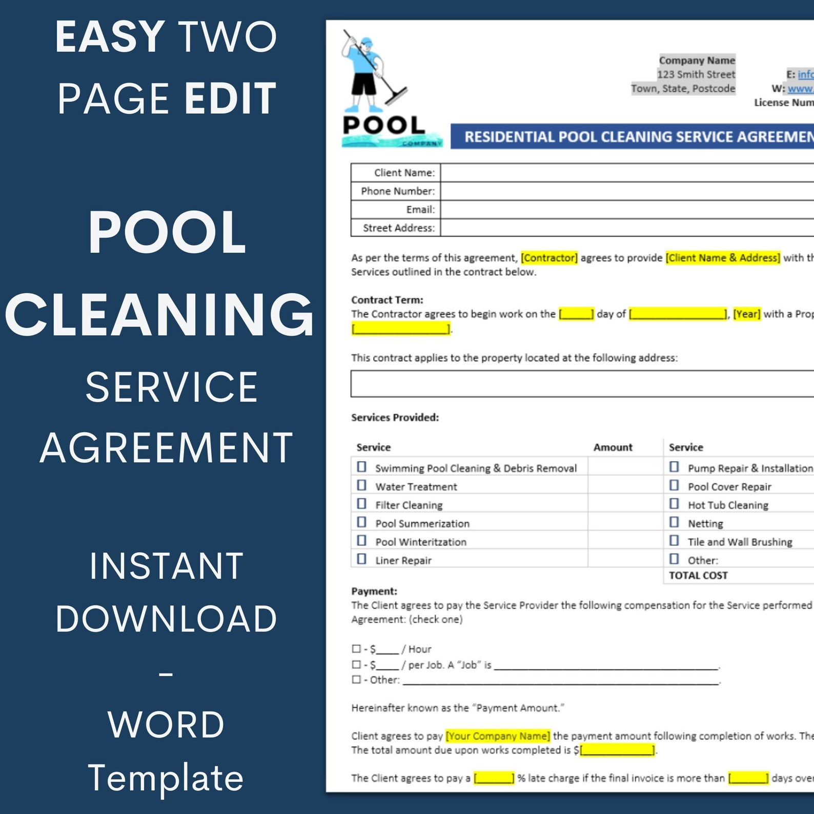 Residential Pool Maintenance Contract | Pool Cleaning Contract | Pool ...