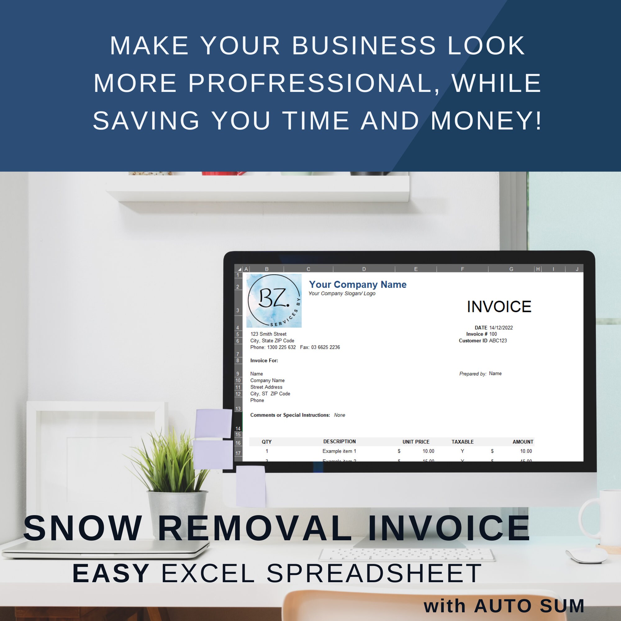 Snow Removal INVOICE Agreement, Snow Plowing Quotation, Contract ...