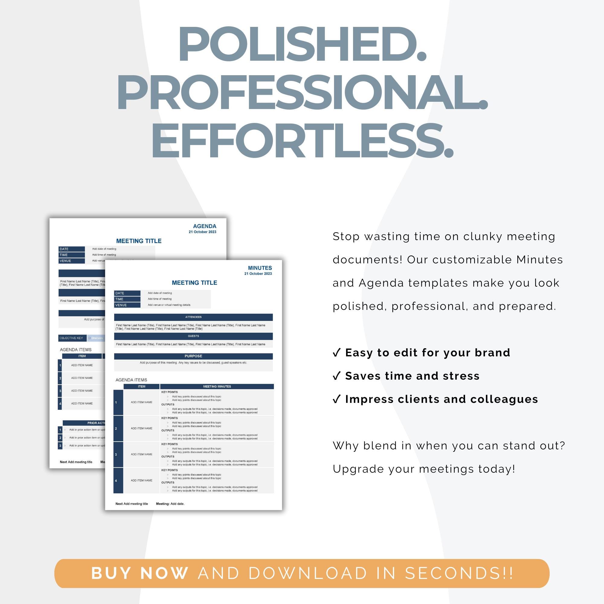 Meeting Agenda and Minutes Template Professional Package | Instant ...