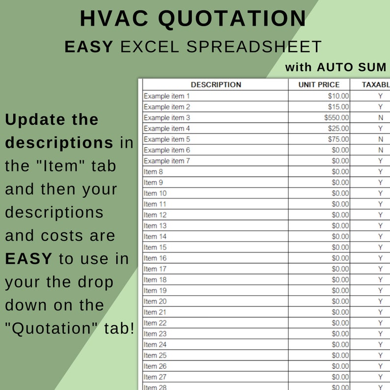 Quote Template HVAC Air Conditioning Excel Invocie Inspection ...