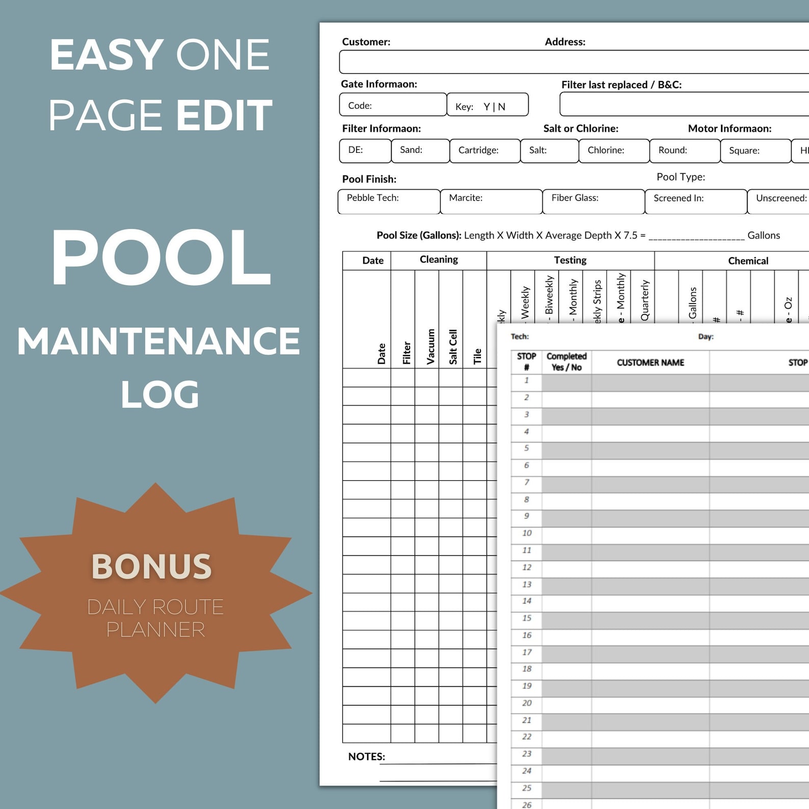 Residential Pool Maintenance Checklist V, Pool Chemical Log Pool ...
