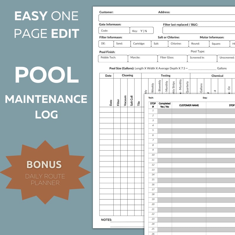 Residential Pool Maintenance Checklist V, Pool Chemical Log Pool ...