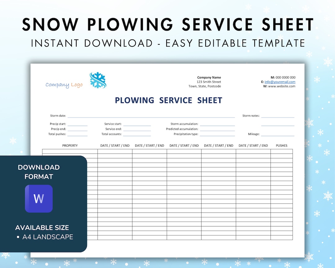 Snow Removal Agreement Template - Plowing Service Sheet - Simple Easy ...